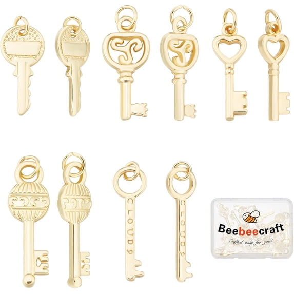 20Pcs 5 Style Key Charms 18K Gold Plated Key Set Charms Pendants Craft ...
