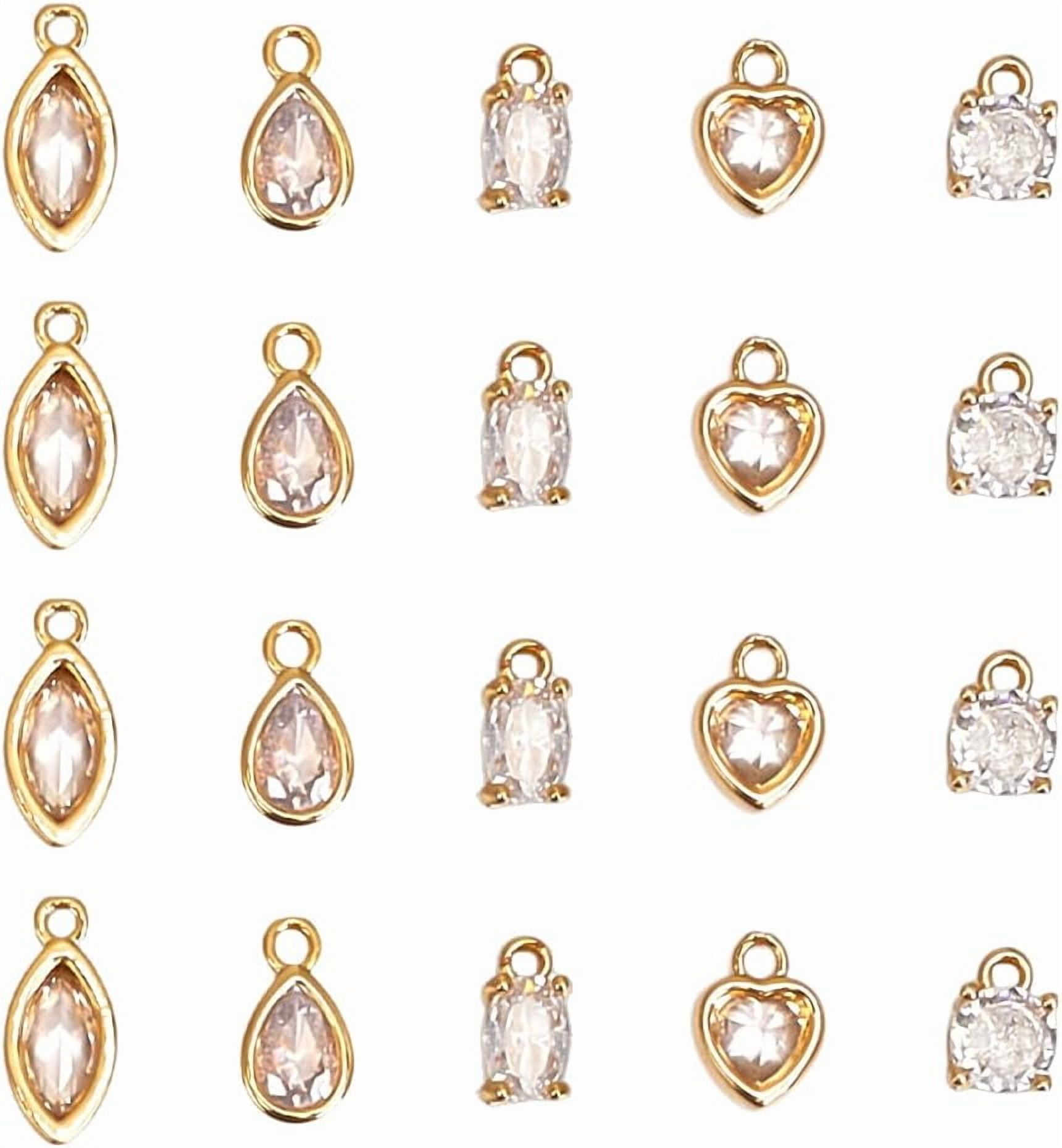 20Pcs 5 Styles Clear Charm 18K Gold Plated Rhinestone Charms Heart ...