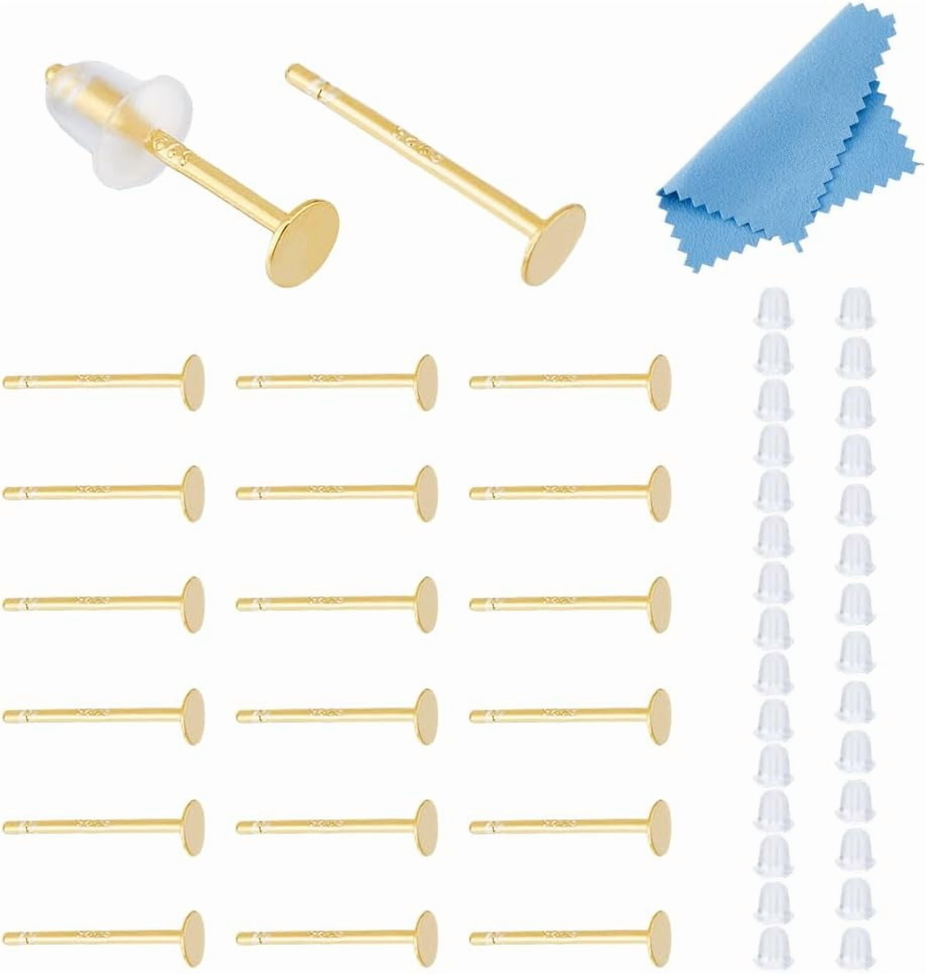 20Pcs 925 Sterling Silver Earring Posts Flat Pad Earring Studs 3mm 18K ...