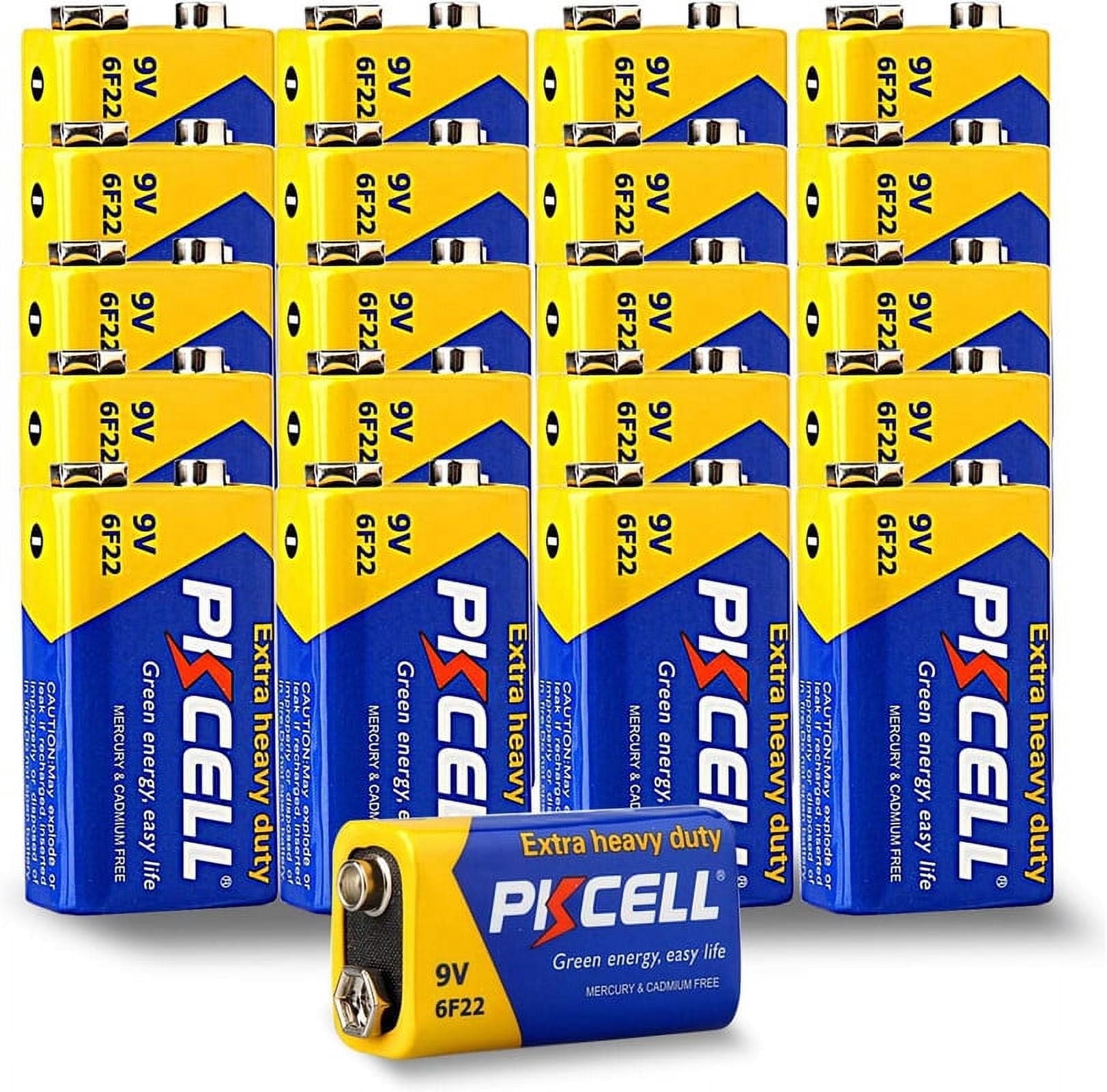 PKCELL 20Pcs 9V Heavy Duty Power Zinc Carbon Batteries, Ultra Long ...