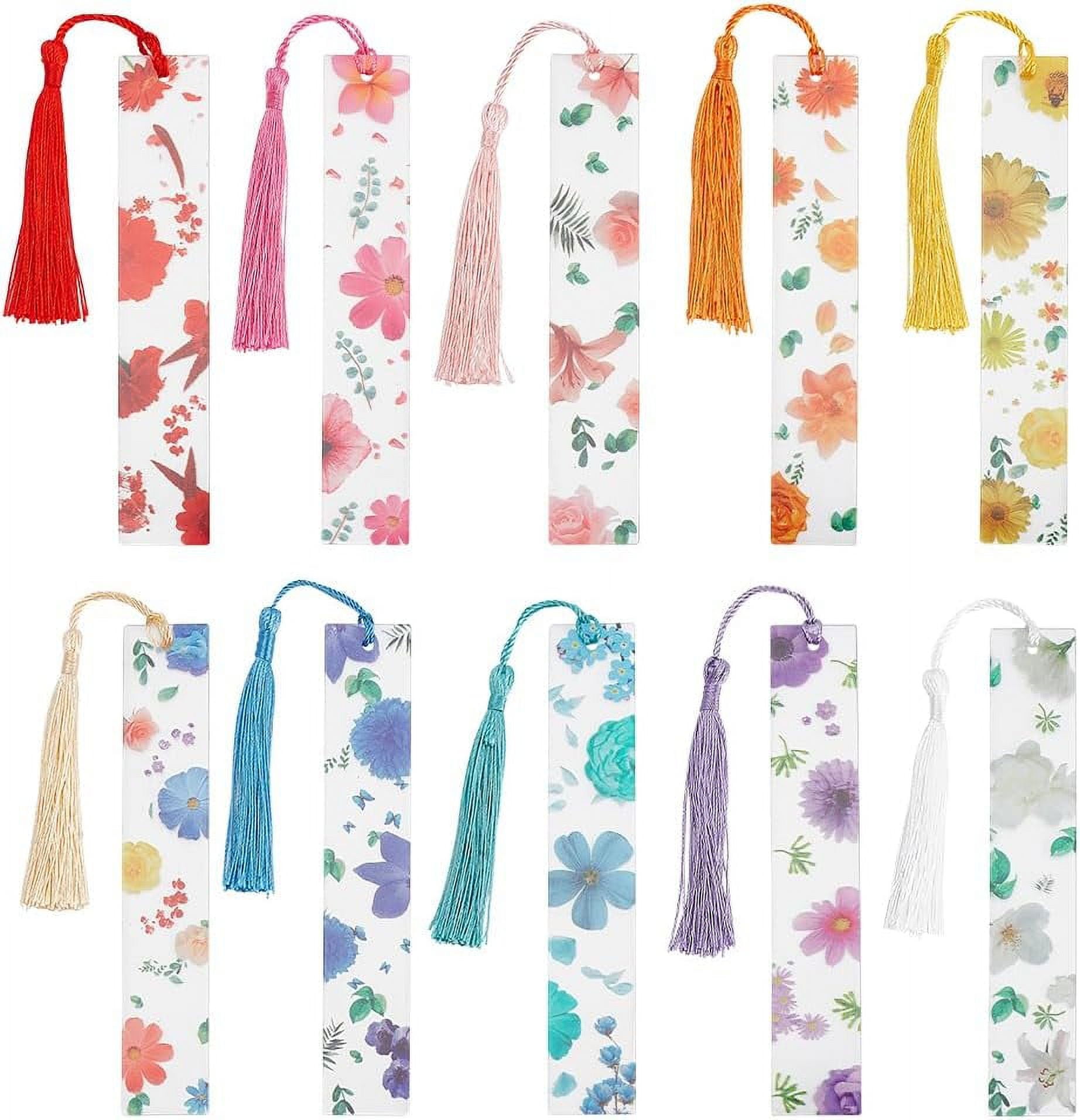 20Pcs Acrylic Dried Flower Bookmarks Embossed Bookmarks with Tassels ...