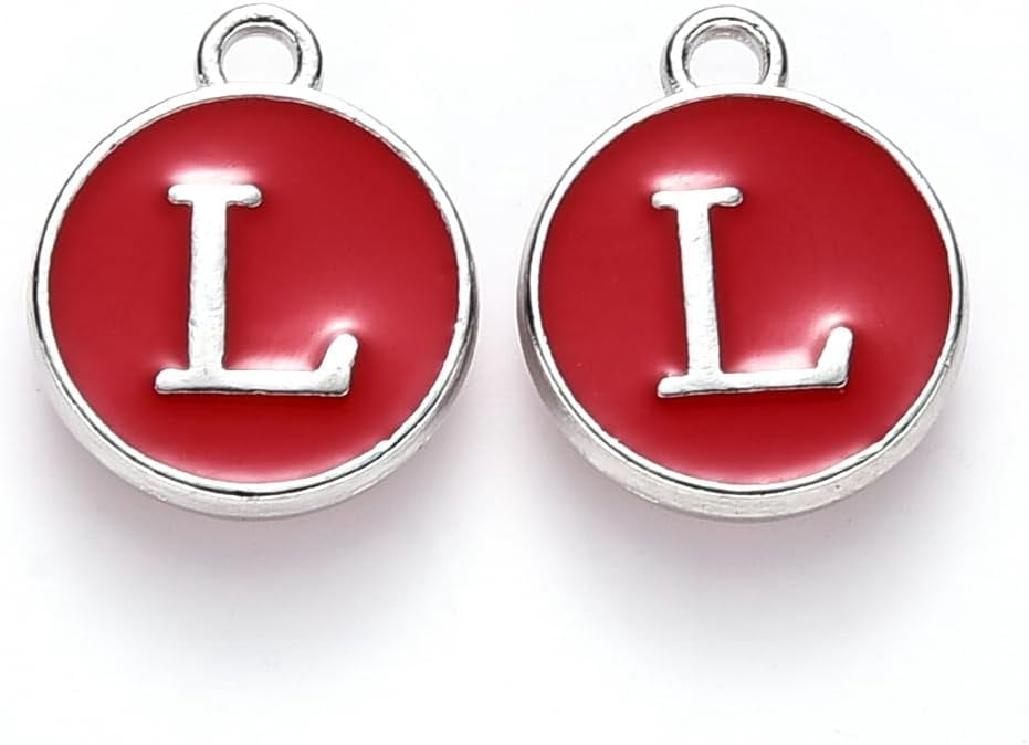 20Pcs Alloy Enamel Letter Charms Flat Round with Letter Pendant ...