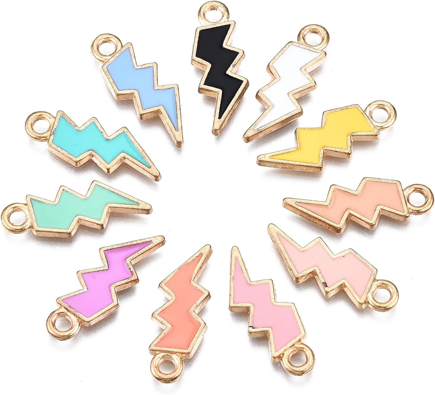 20Pcs Alloy Enamel Lightning Bolt Pendants Light Gold Lightning Bolt ...