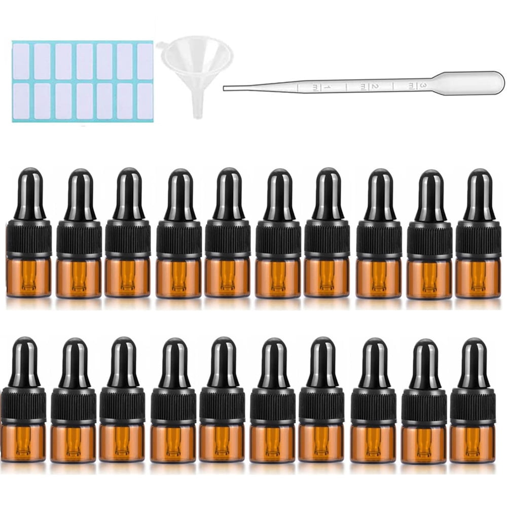 20Pcs Amber Glass Dropper Bottles With Black Caps, Measured Pipette ...