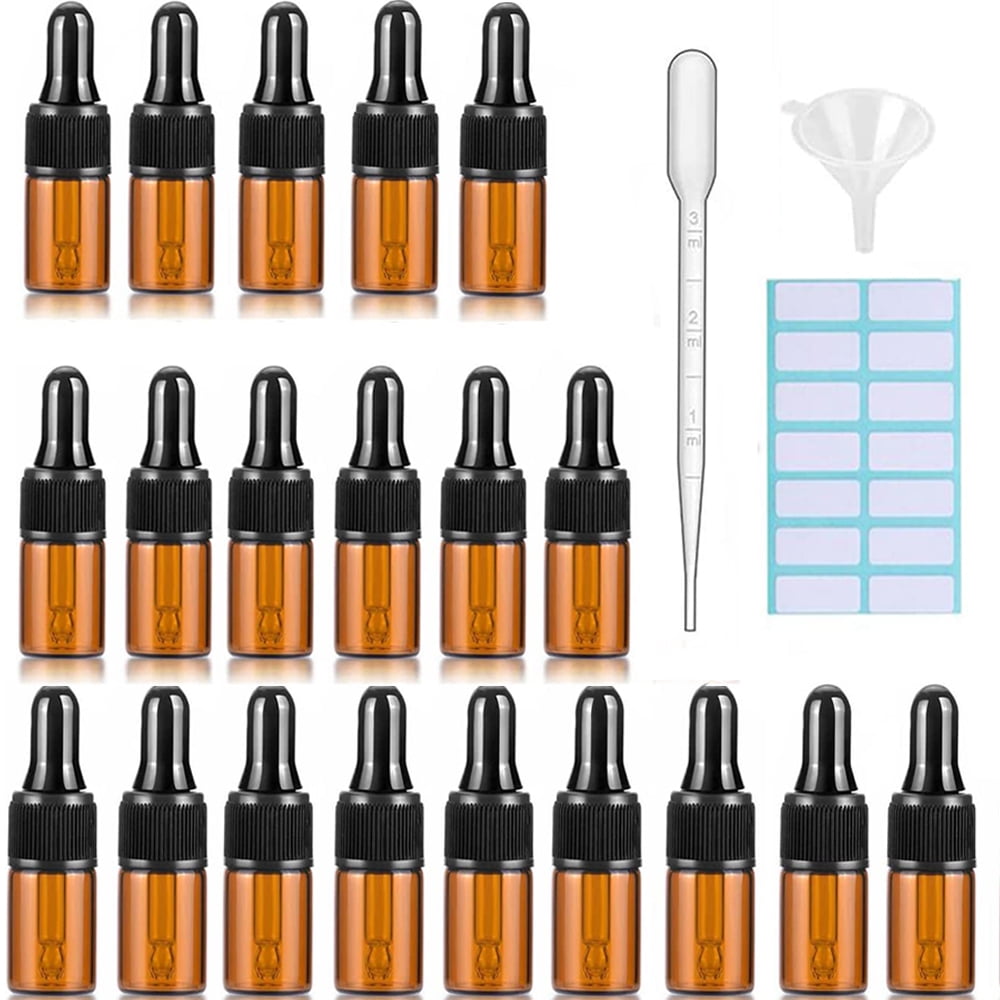 20Pcs Amber Glass Dropper Bottles With Black Caps, Measured Pipette ...