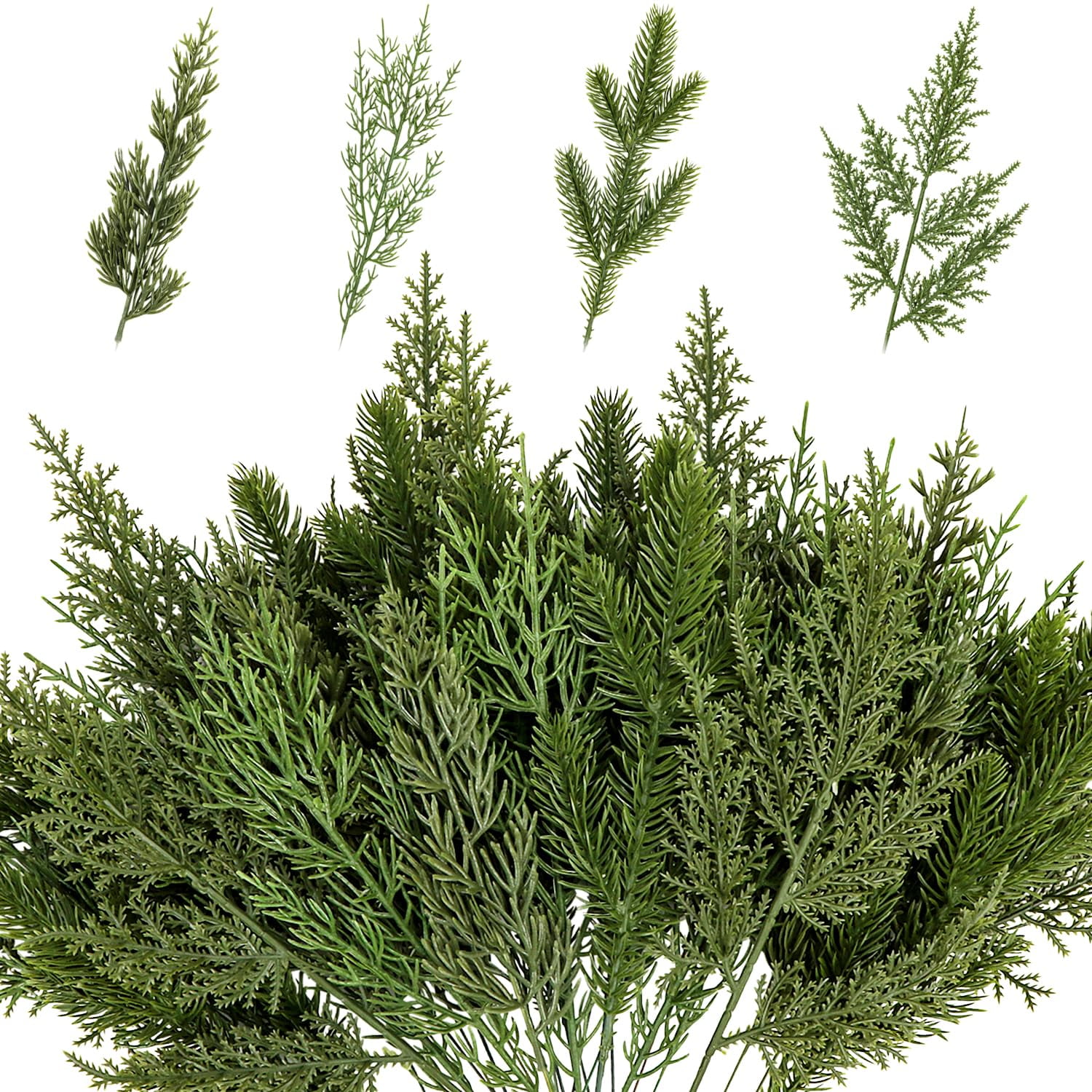 20Pcs Artificial Pine Branches, 12" Faux Pine Stems Cedar Leaves Needle ...