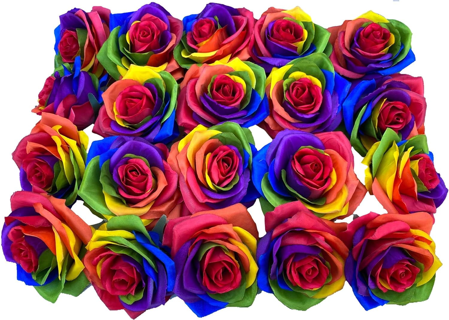 20Pcs Artificial Rainbow Roses Heads No Stem Silk Flower Artificial ...
