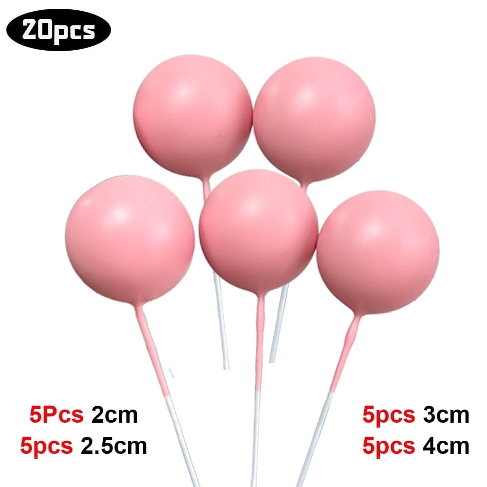 20Pcs Balls Cake Toppers Pink 2-4cm Different Size Colorful Balls Cake ...