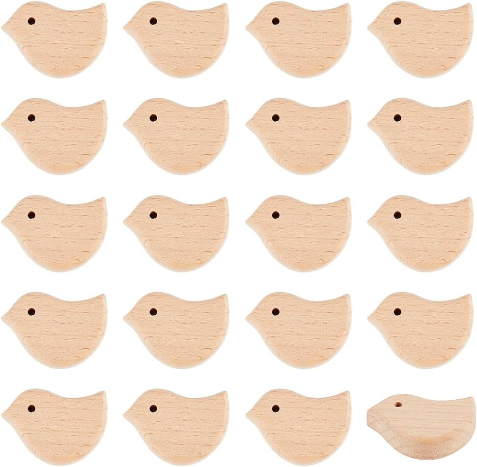 20Pcs Bird Wood Blocks 1.6x1.1 Inch Unfinished Beech Wood Pieces 0.4 ...