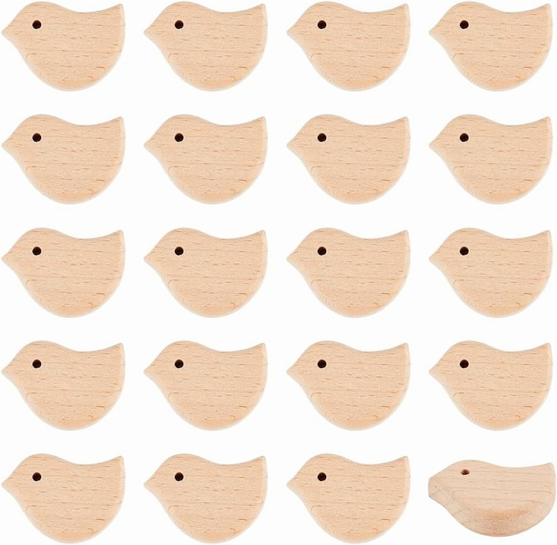 20Pcs Bird Wood Blocks 1.6x1.1 Inch Unfinished Beech Wood Pieces 0.4 ...