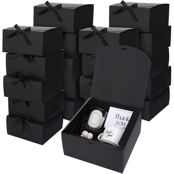 20Pcs Black Gift Boxes with Lids Ribbons 8 x 8 x 4 Inch Bridesmaid ...