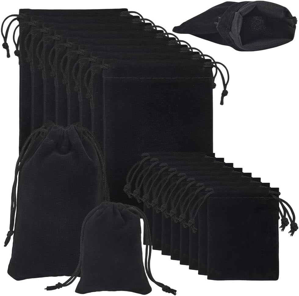 20Pcs Black Velvet Drawstring Bags 2 Sizes Thick Jewelry Pouches Candy ...