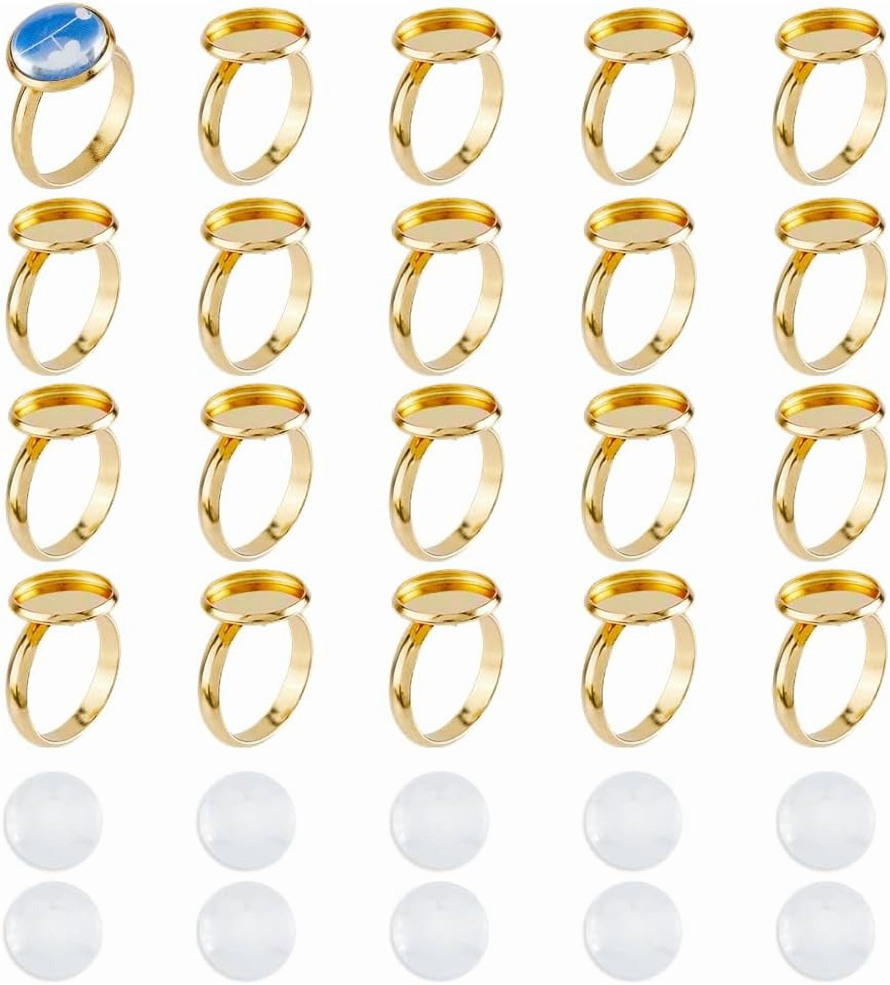 20Pcs Blank Rings Adjustable Ring Base 12mm Round Base Rings 18K Gold ...
