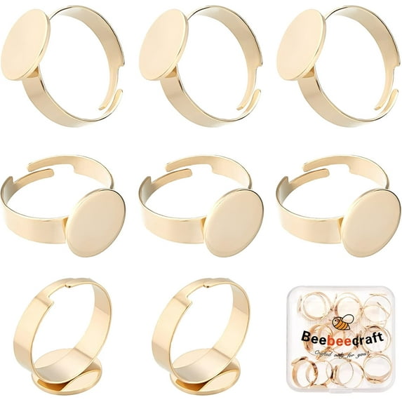 20Pcs/Box 24K Gold Plated Ring Blanks 12mm Flat Ring Base Blank Finger ...