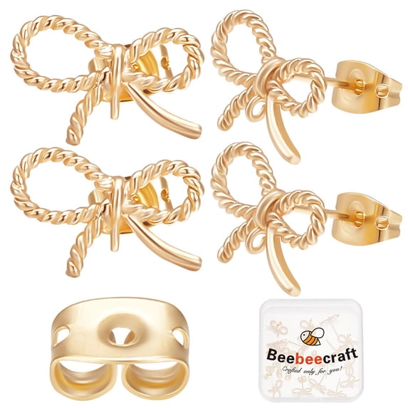 20Pcs Brass Bowknot Stud Earrings with Vertical Loops 20Pcs Friction ...