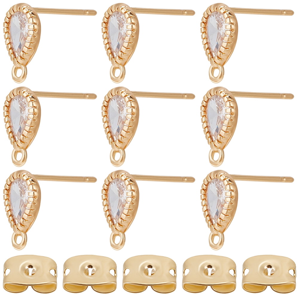 20Pcs Brass Cubic Zirconia Stud Earring Findings with Horizontal Loops ...