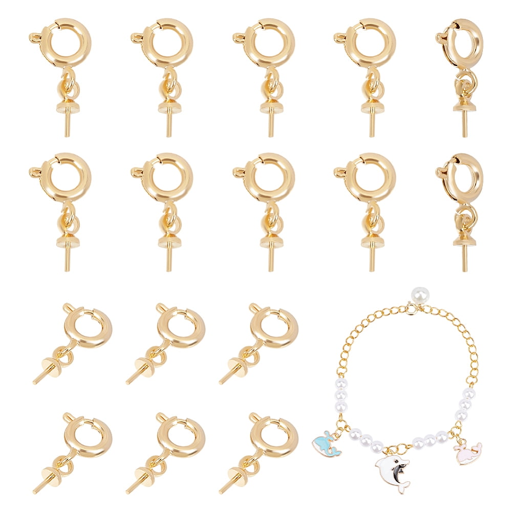 20Pcs Brass Spring Ring Clasps with Peg Bails Charms for Half Drilled ...