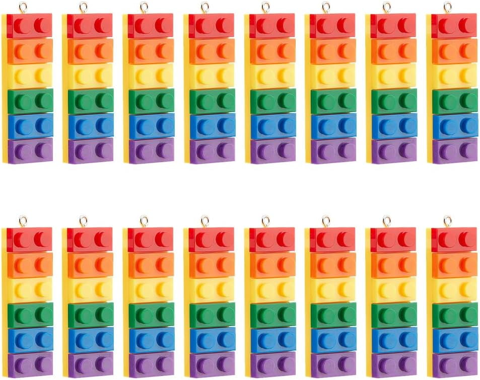 20Pcs Building Block Charms Rainbow Color Opaque Acrylic Pendants ...