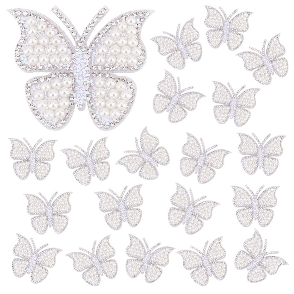 20Pcs Butterfly Rhinestone with Plastic Pearl Cloth Patches Iron on ...