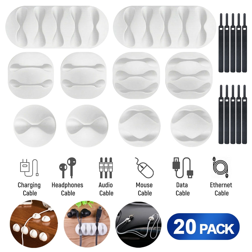 20Pcs Cable Clips Self-Adhesive Cord Management Wire Tie Holder ...