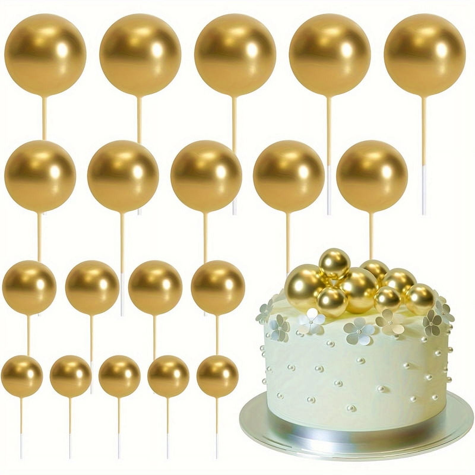 20Pcs Cake Topper Gold Silver Ball Happy Birthday Cake Topper DIY ...
