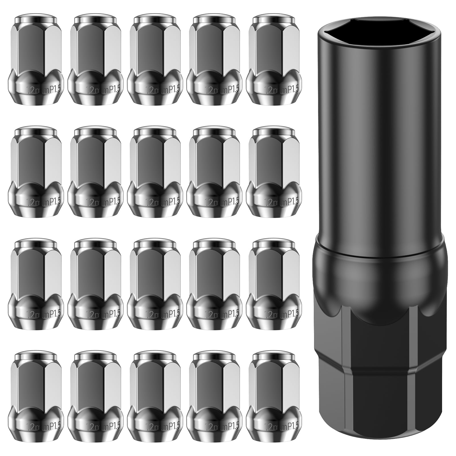 20Pcs Car Wheel Lug Nuts 12mm Cold Forged Steel Black Thread Wheel Lug ...