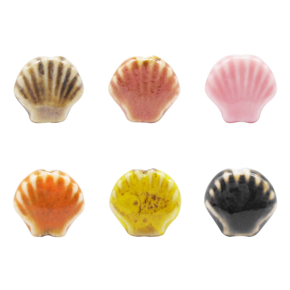 20Pcs Ceramic Shell Loose Beads 13x14mm Porcelain Scallop Shaped Spacer ...