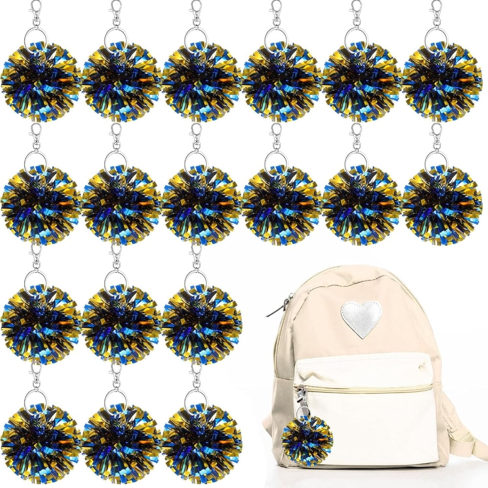20Pcs Cheer Pom Pom Keychain Set, Metallic Shimmer Cheer Keychains for ...