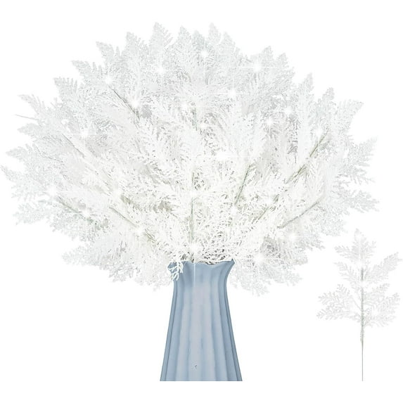 20Pcs Christmas Tree Picks Sprays 10.24 Inch Glitter Artificial Pine ...