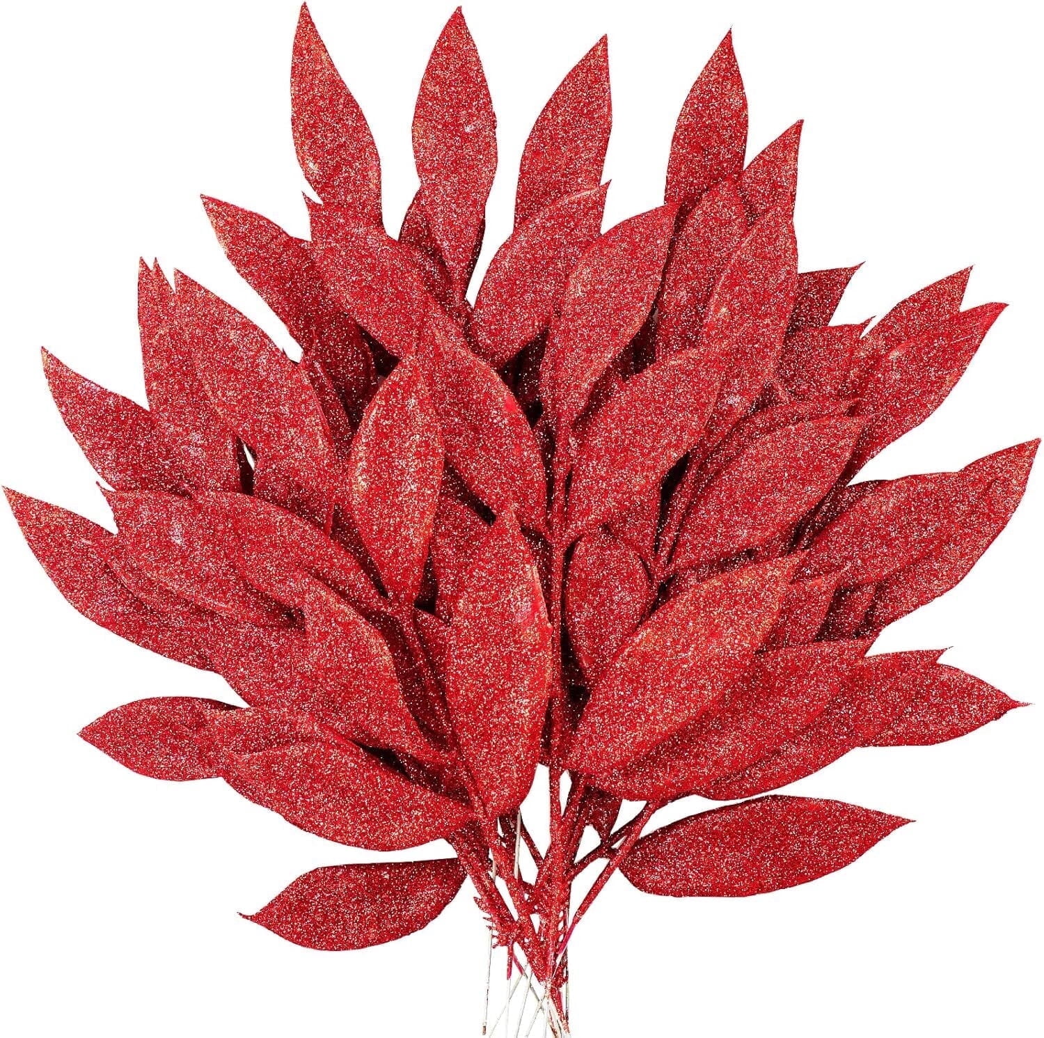 20Pcs Christmas Tree Picks Sprays 13" Artificial Glitter Leaf Ornaments ...
