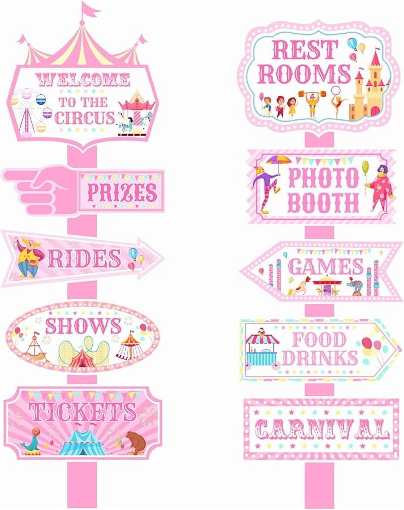 20Pcs Circus Carnival Party Directional Signs Pink, Circus Carnival ...