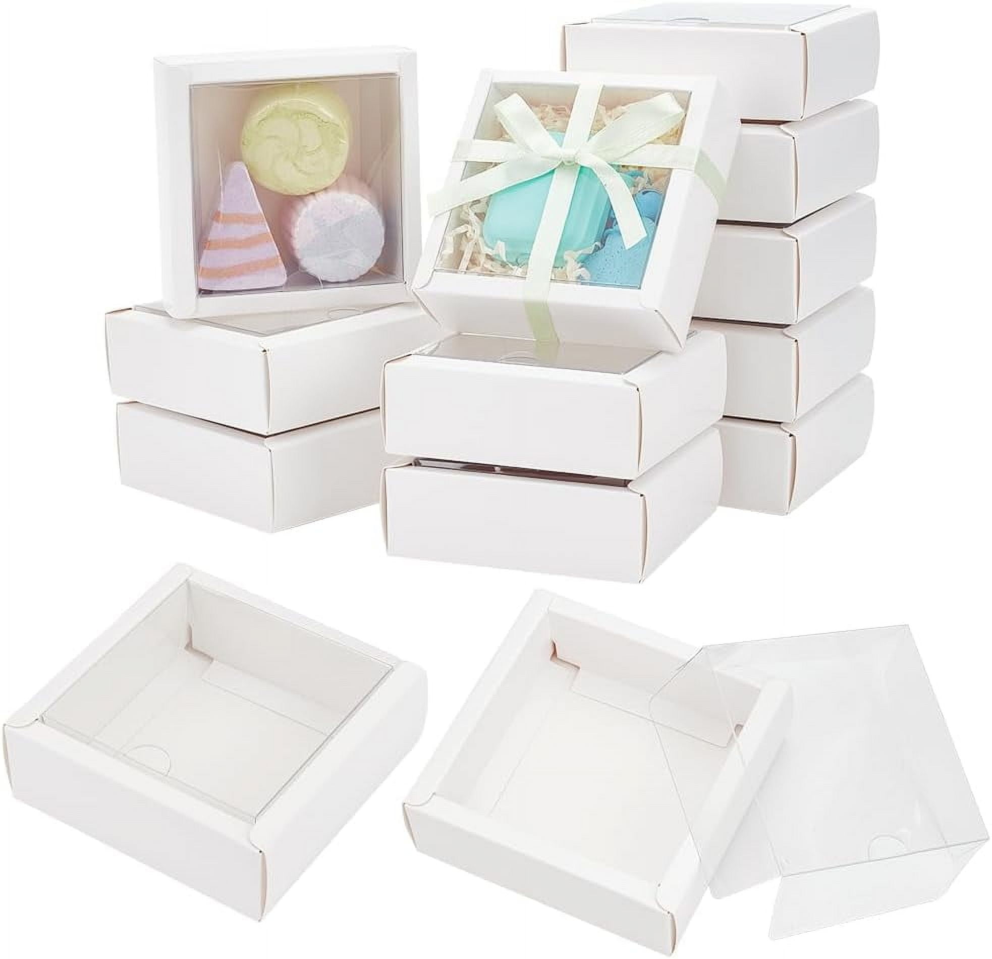 20Pcs Clear Square Paper Boxes with Clear PVC Window 3.3×3.3×1.3Inches ...
