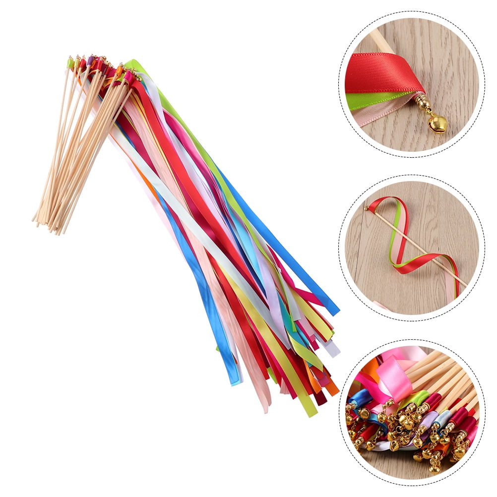 20Pcs Colorful Party Ribbon Sticks Fairy Wands with Bells Party Favor ...