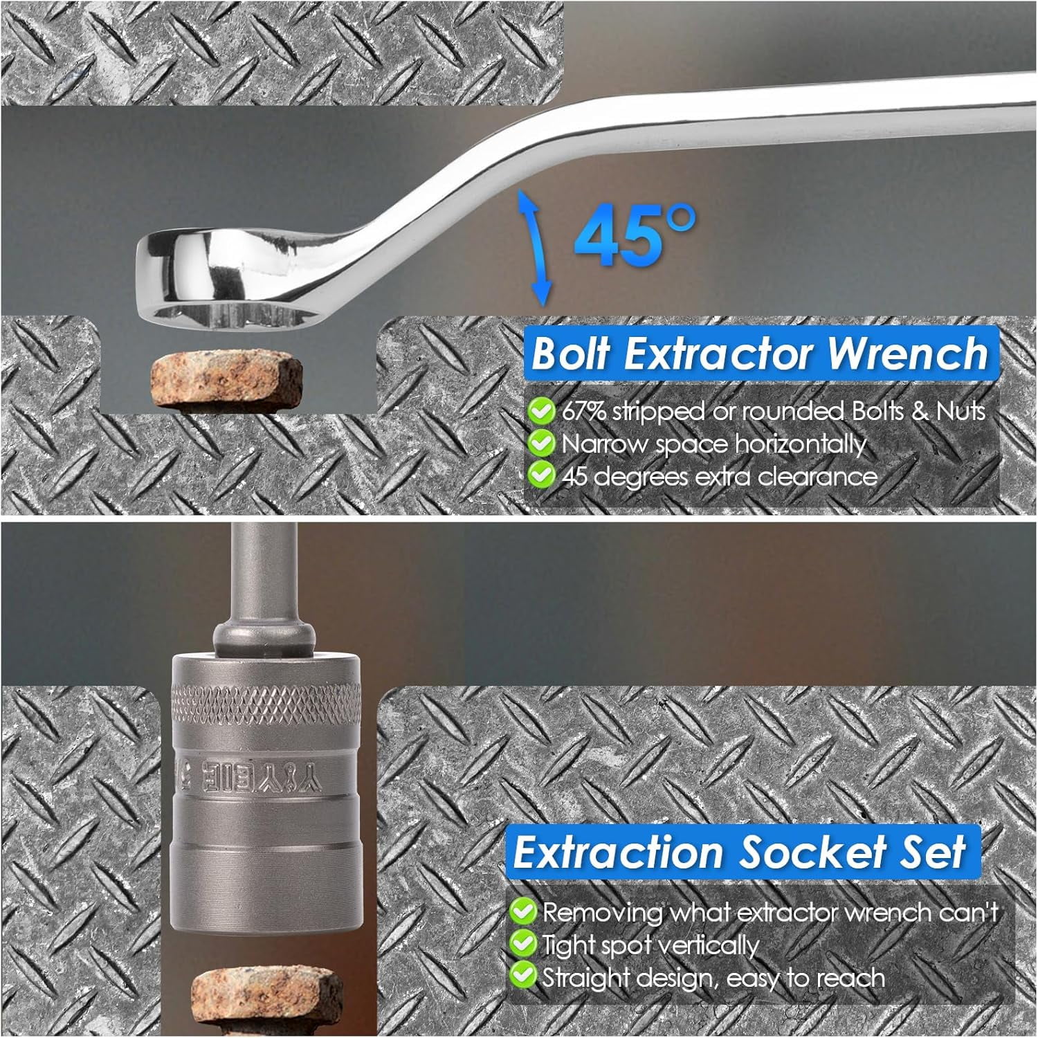 20Pcs Combo Bolt Extractor Kit, 6-Point Offset Extractor Wrench Set ...