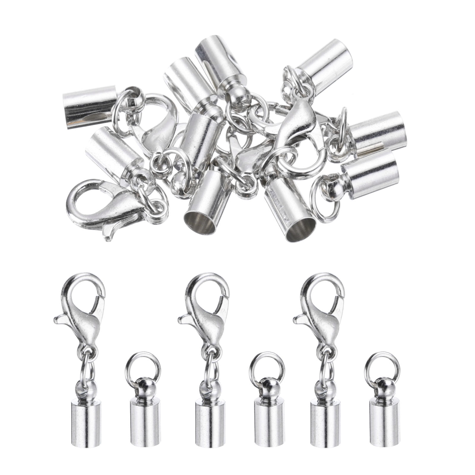 20Pcs Cord End Cap 3.5mm ID Silver Copper Column Barrel End Cap for DIY ...