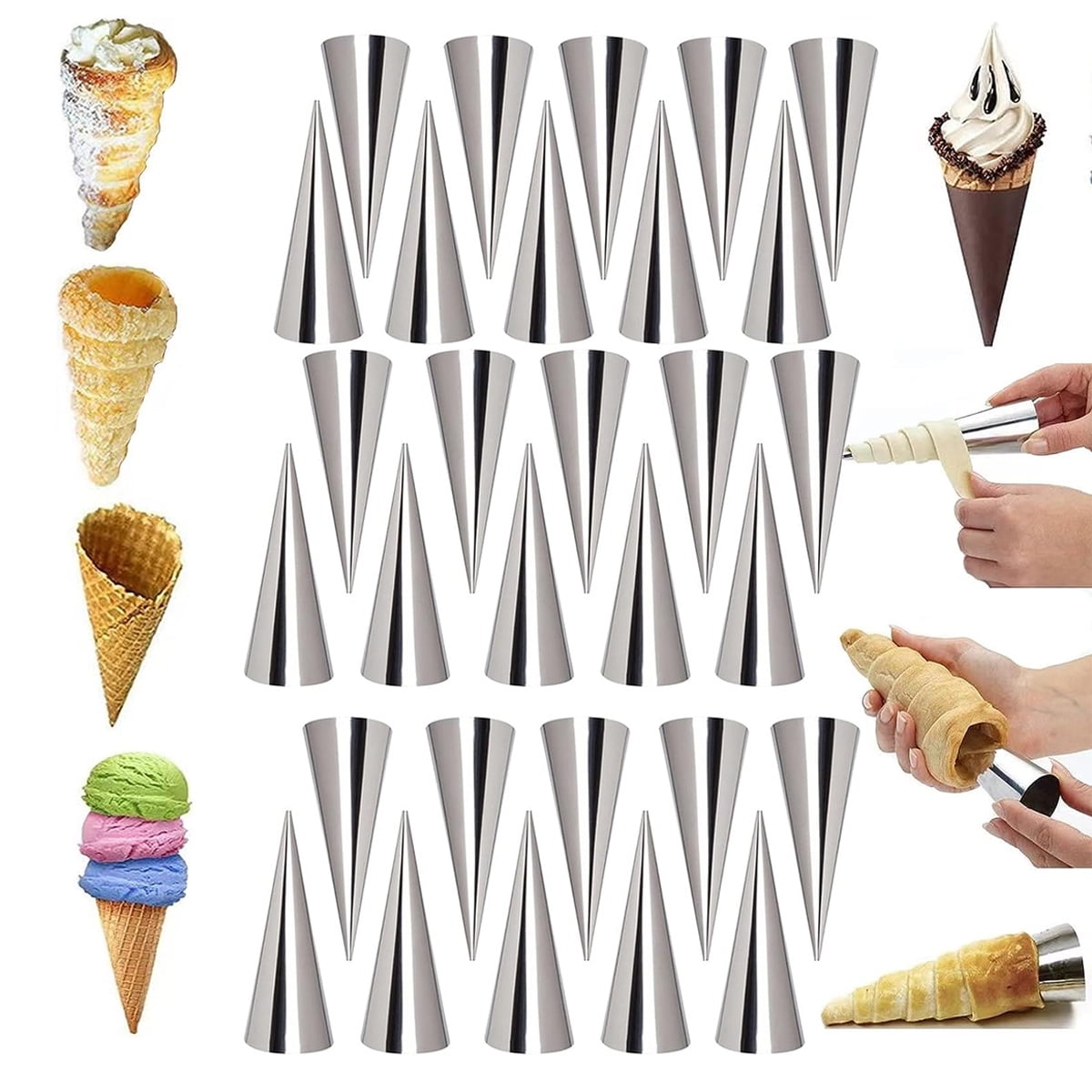 20Pcs Cream Horn Forms Molds, 5-inch Stainless Steel Cone Baking Mold ...