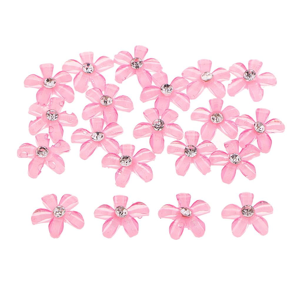 20Pcs Crystal Flower Flatback Rhinestone Resin Buttons, Sewing Pink ...