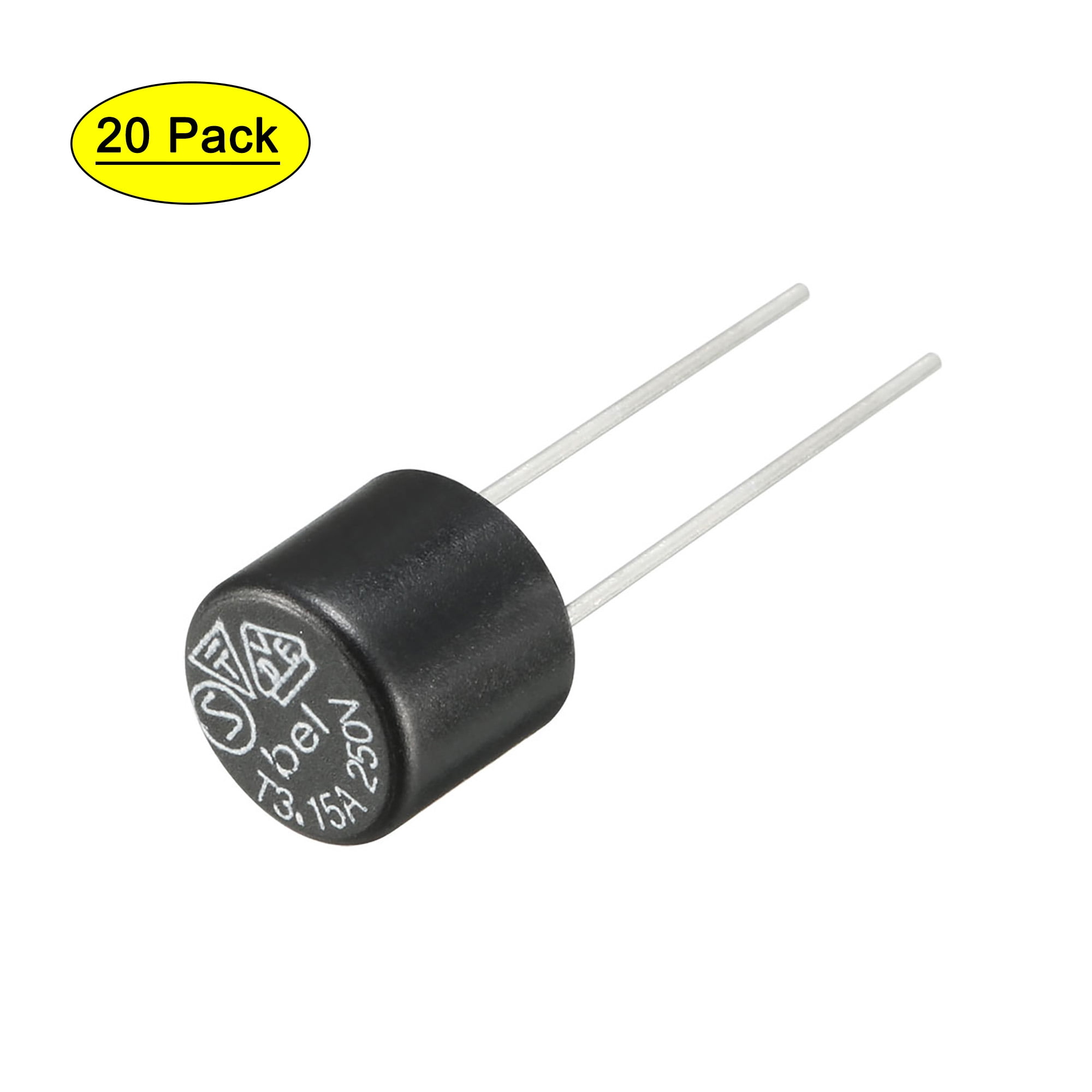 20Pcs DIP Mounted Cylinder Slow Blow Micro Fuse T3.15A 3.15A 250V Black ...