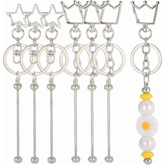 20Pcs DIY 10 Sets Bead Keychain Beadable Keychains Key Chain Bar Star ...
