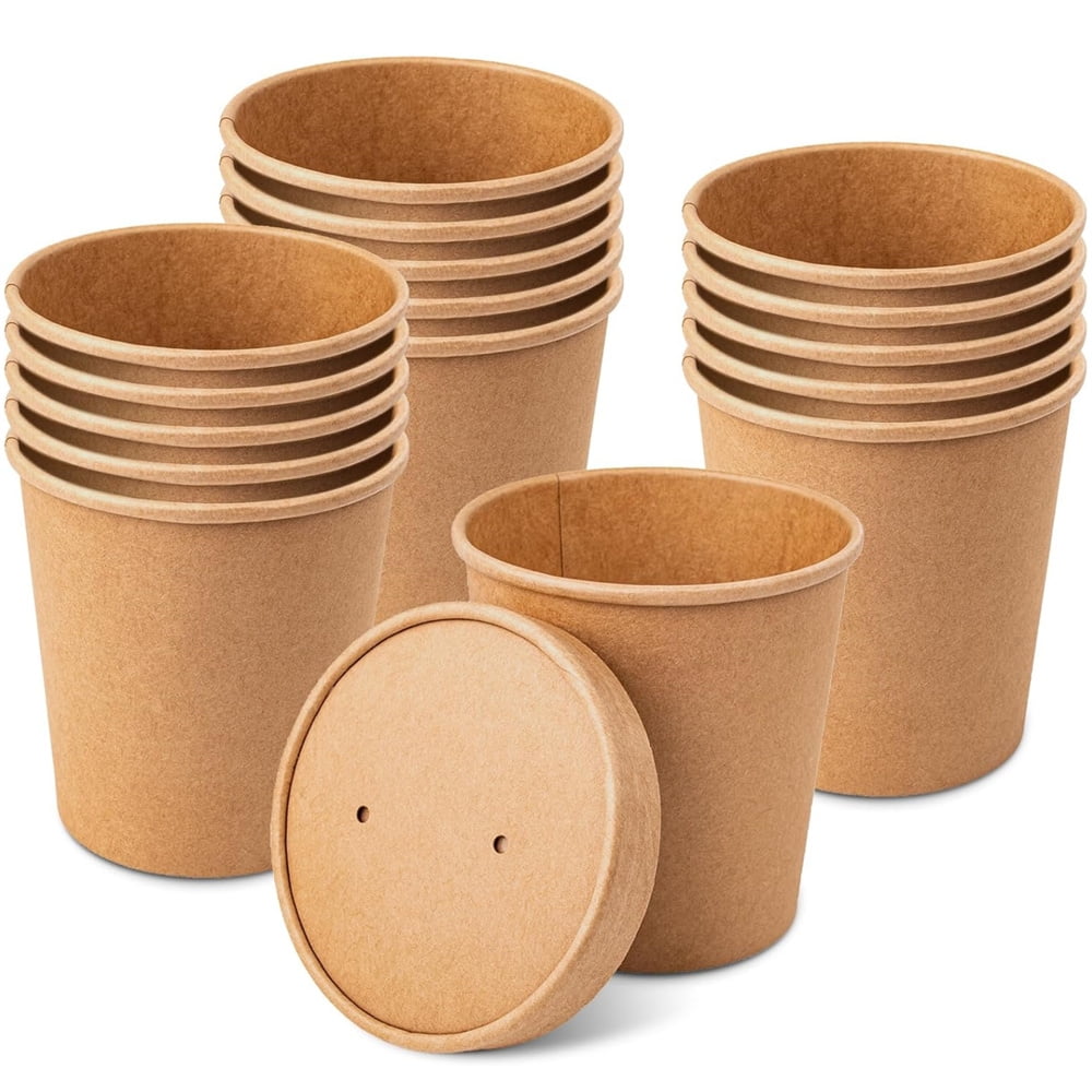 20Pcs Disposable Hot Soup Buckets,Kraft Paper Soup Containers with Lids ...