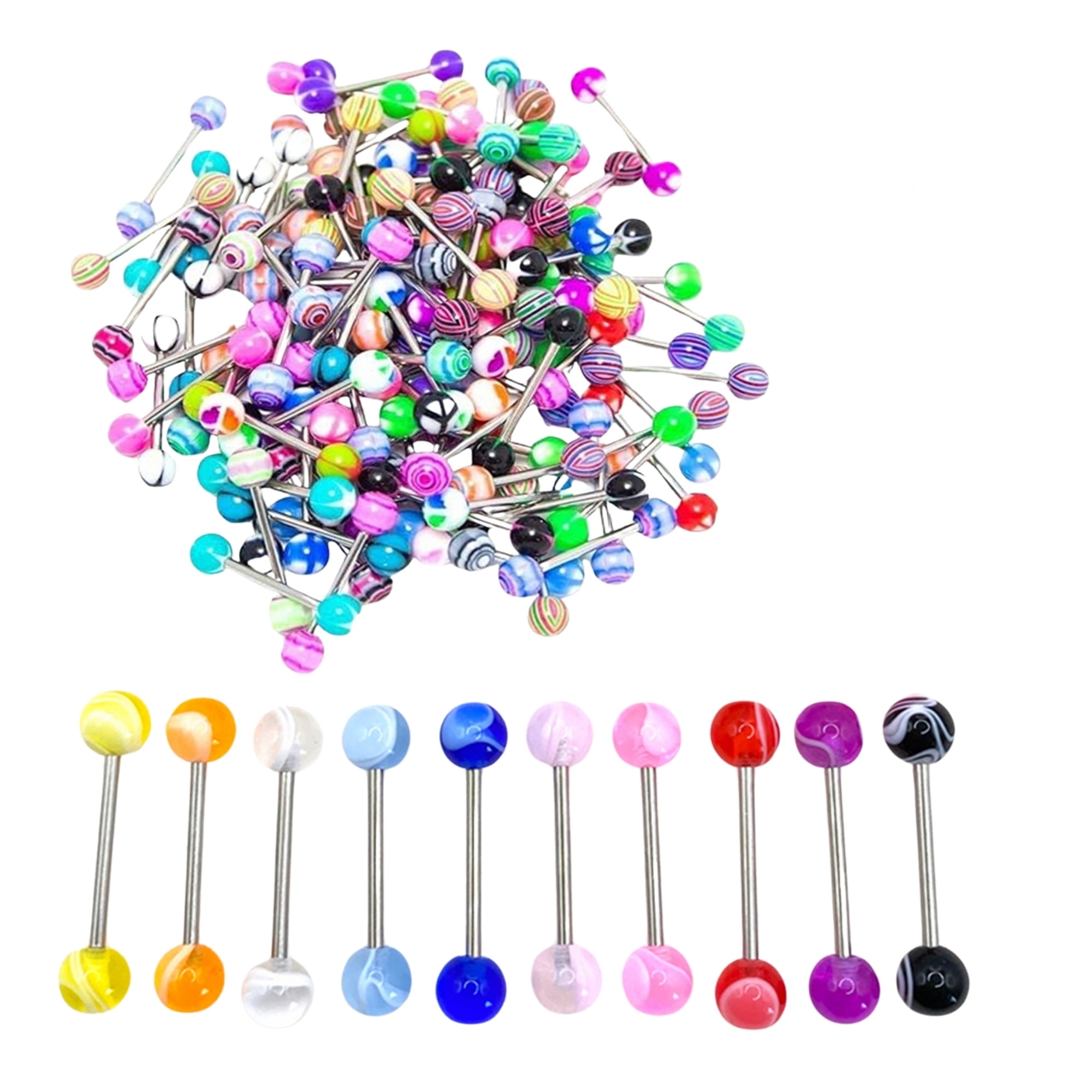 20Pcs Disposable Tongue Ring,Beautiful Colorful Women Tongue Ring Bar ...