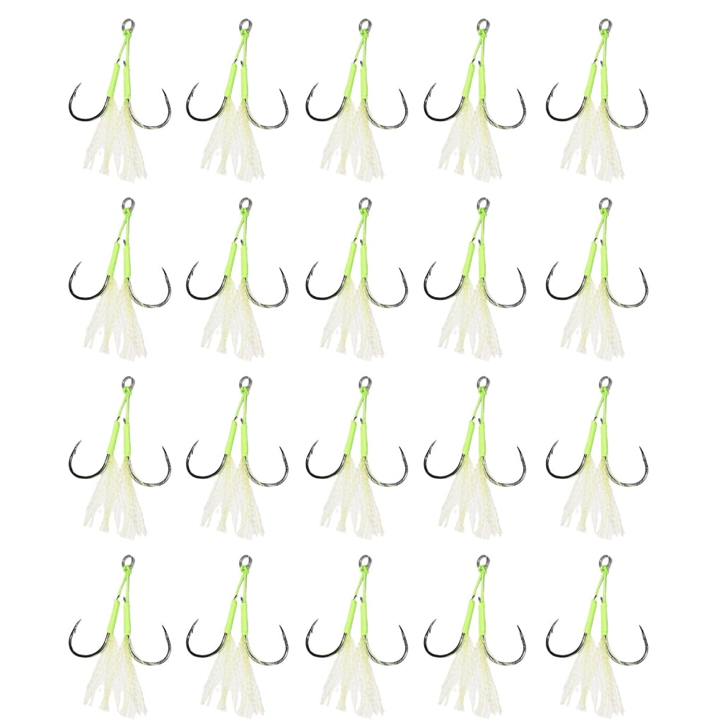 20Pcs Double Fishing Assist Hook Kits Flash Dancing Jigging Assist Hook ...