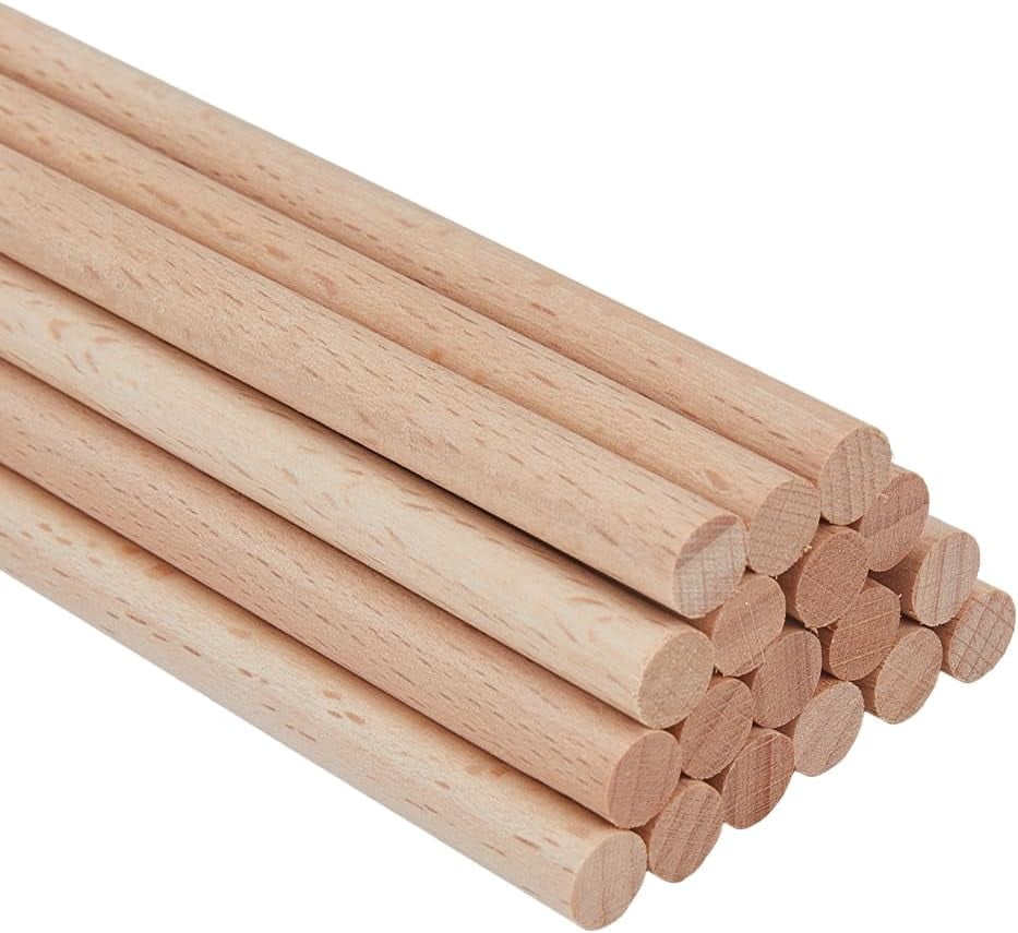 20Pcs Dowel Rod Hardwood Sticks Unfinished Natural Wood Rods Wooden ...