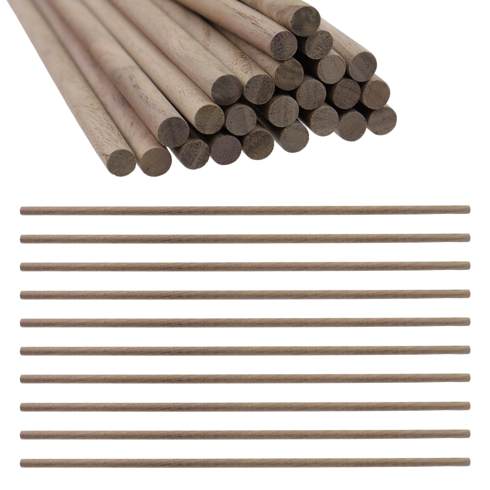 20Pcs Dowel Rod Wood Sticks, Walnut Wooden Dowel Rods, 5/16 x 12 Inch ...