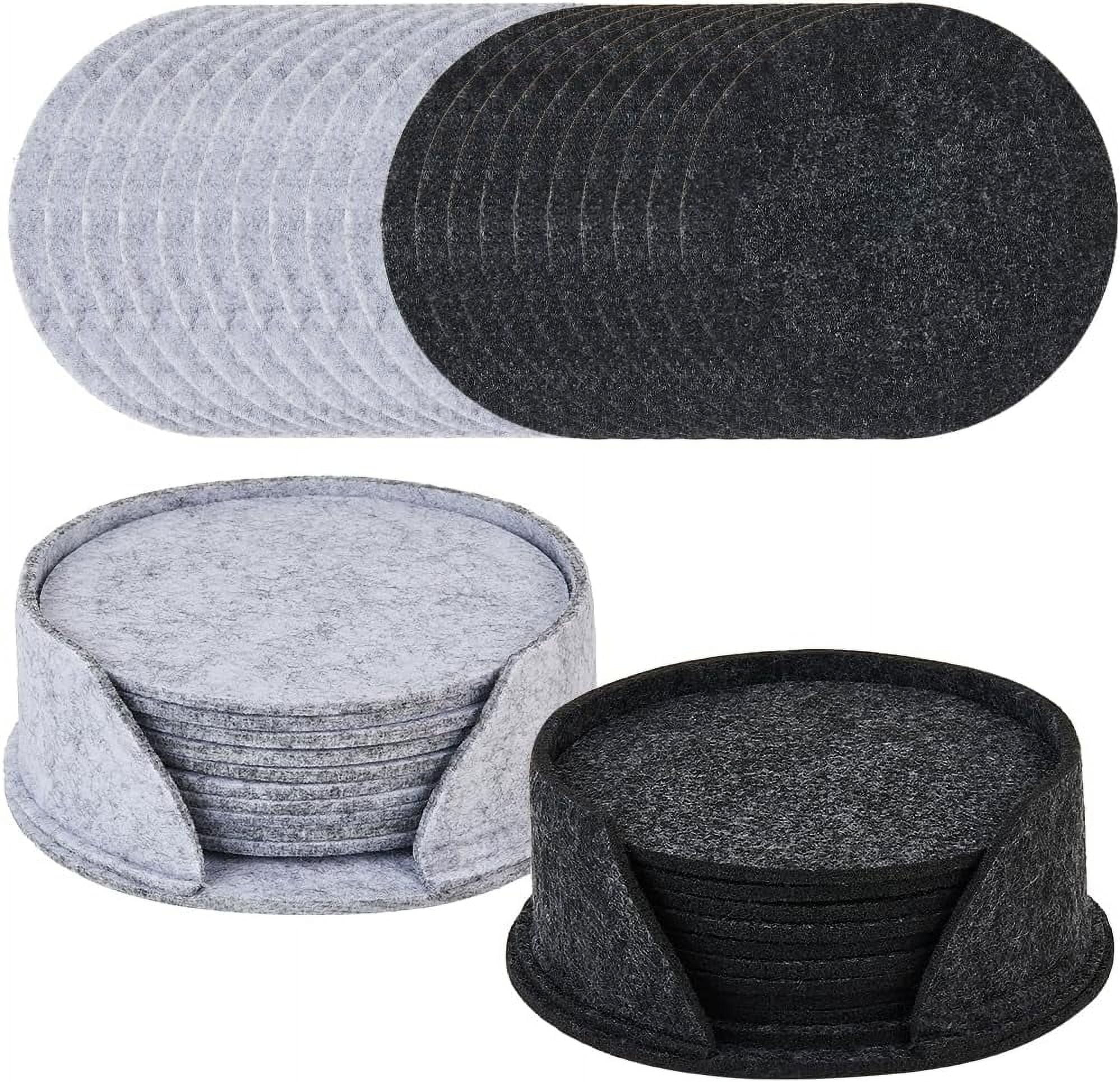 20Pcs Drink Coasters Sets with Holder Felt Cup Mats Round Black Grey ...