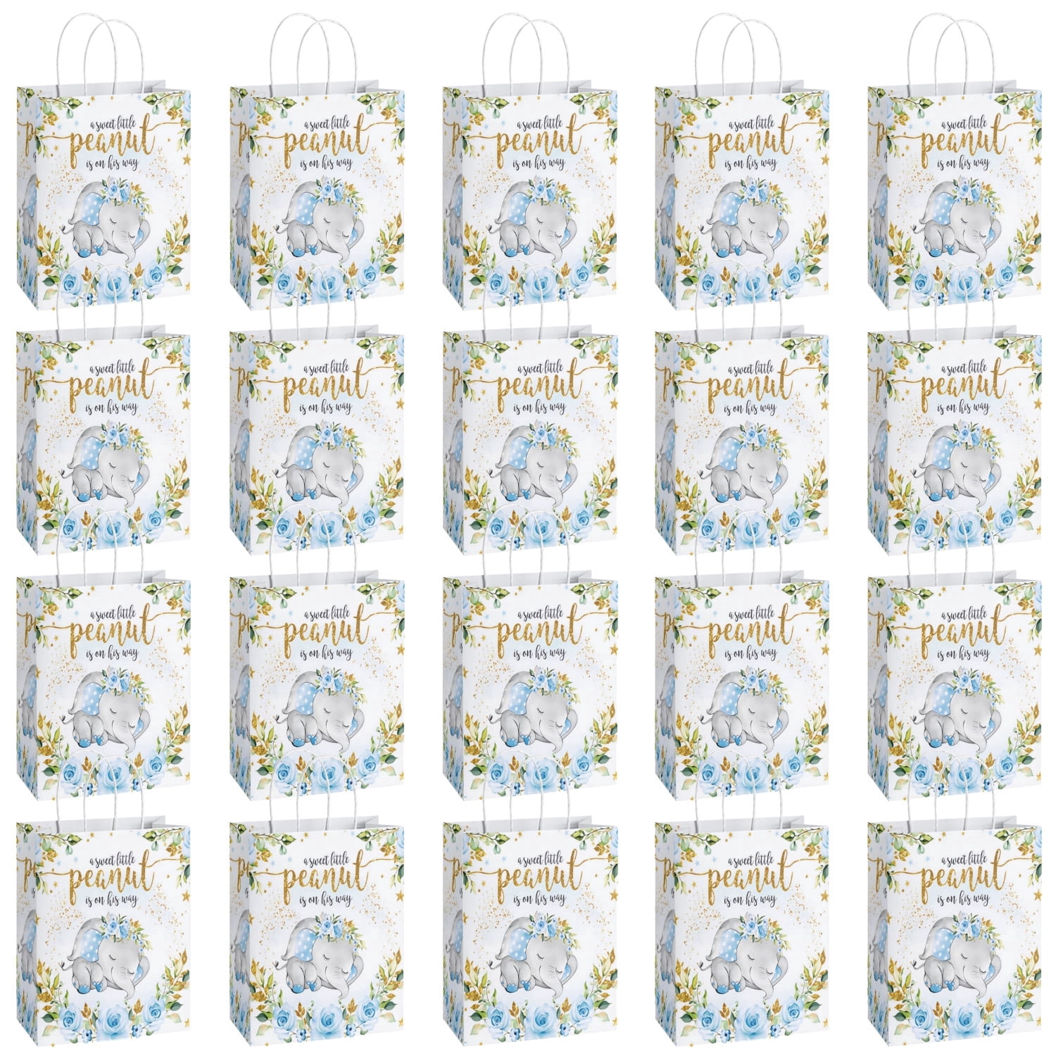 20Pcs Elephant Baby Shower Party Favor Bags, Blue Floral Sweet Little ...