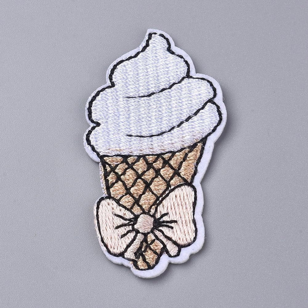 20Pcs Embroidered Fabric Patches 55x30mm White Ice Cream Iron on Sew on ...