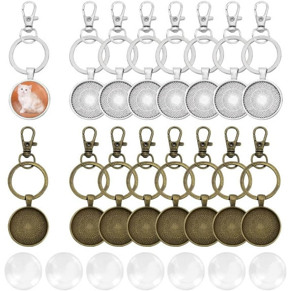 20Pcs Employee Appreciation Keychains 2 colors Pendant Trays Keychains with Glass Cabochon Round ...