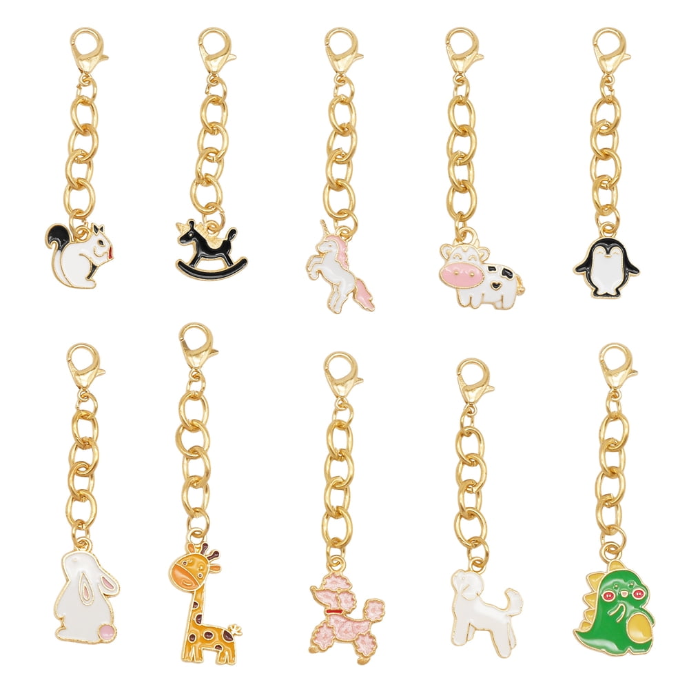 20Pcs Enamel Animal Charm with Hanging Chain Metal Dog Dinosaur Shaped ...