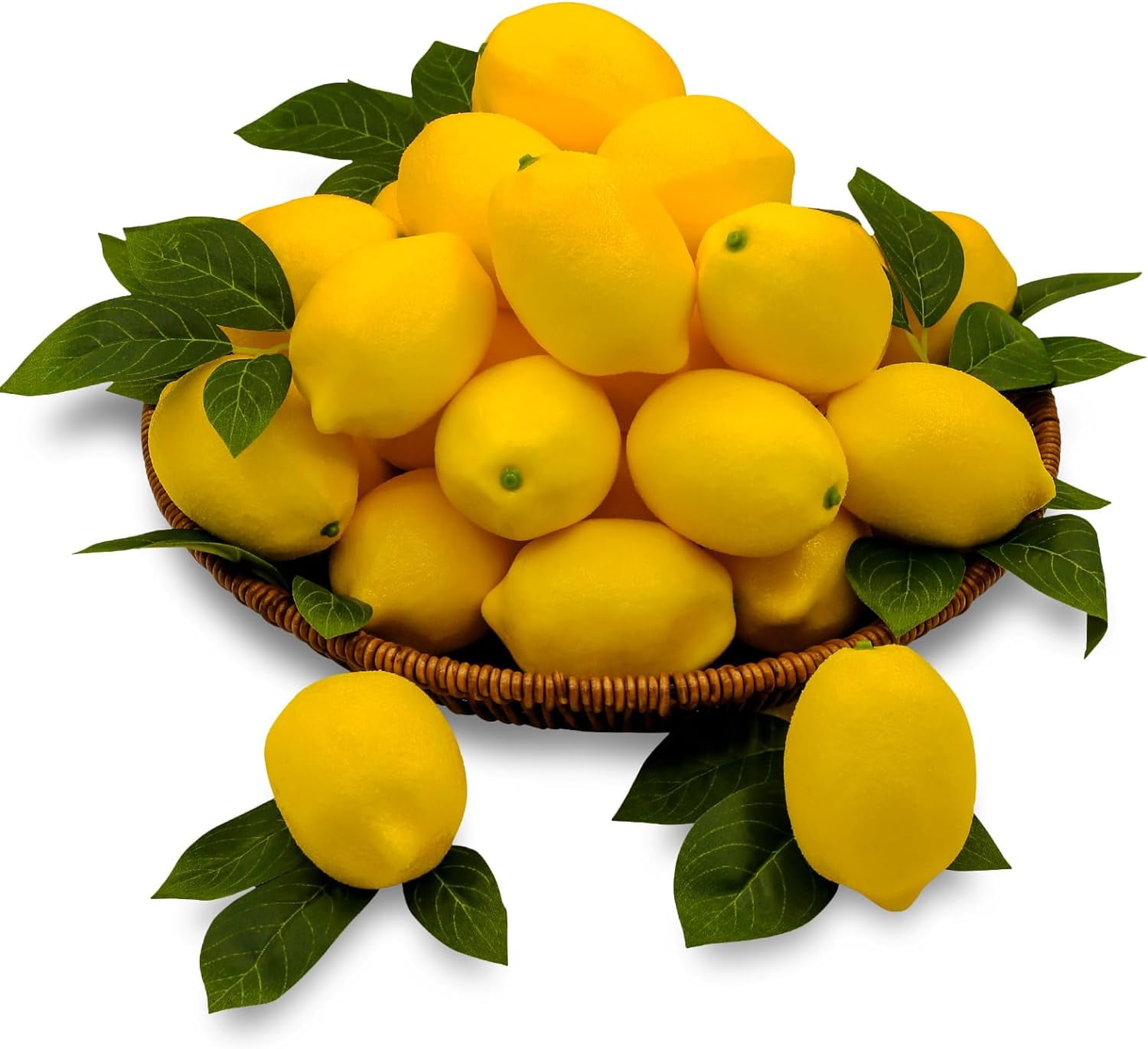 20Pcs Fake Lemons Artificial Fruits with 25 Leaves Faux Yellow Lifelike ...